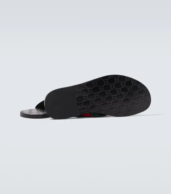 Gucci Riviera Gg Leather Thong Sandals - Black