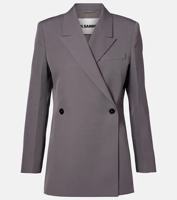 JIL SANDER Double-breasted Wool Gabardine Blazer - Grey