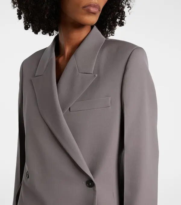 JIL SANDER Double-breasted Wool Gabardine Blazer - Grey
