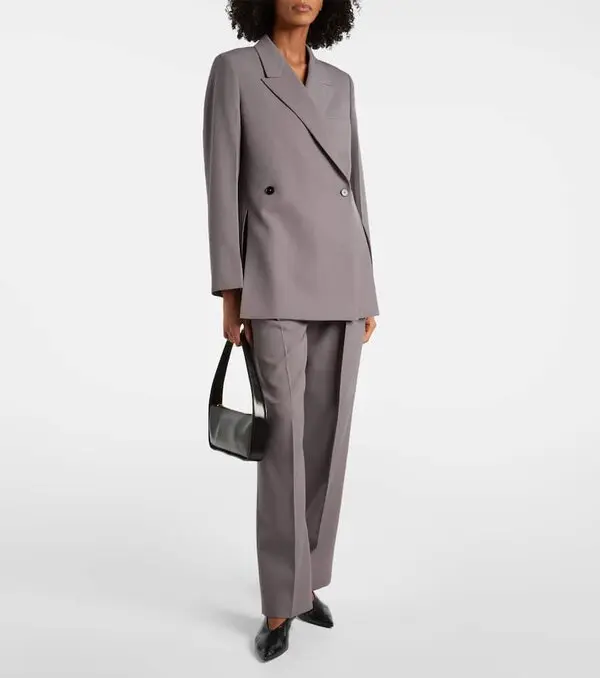 JIL SANDER Double-breasted Wool Gabardine Blazer - Grey
