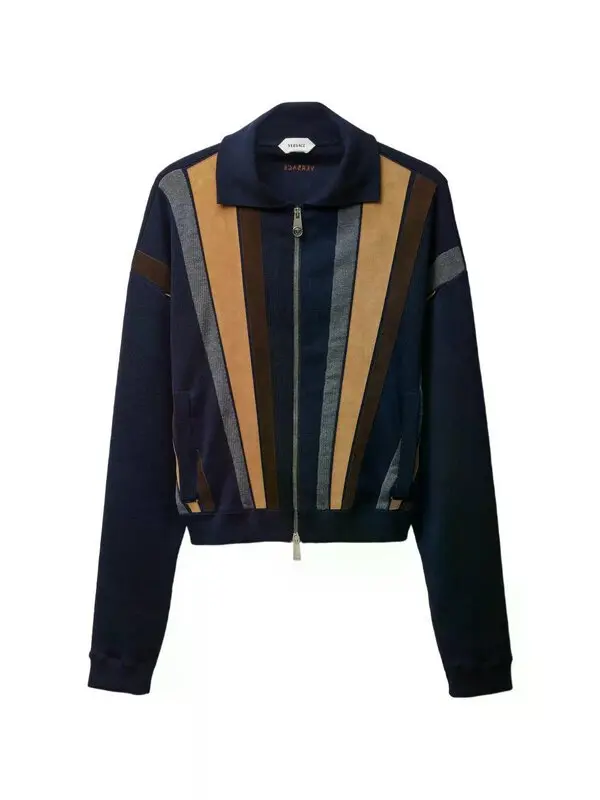 Versace Wool & Leather Patchwork Zip Jacket