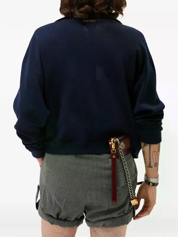 Versace Wool & Leather Patchwork Zip Jacket