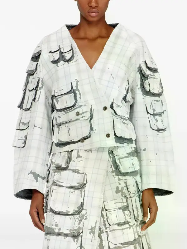 DIESEL® Cropped Jacket With Patch Pockets And Check Print