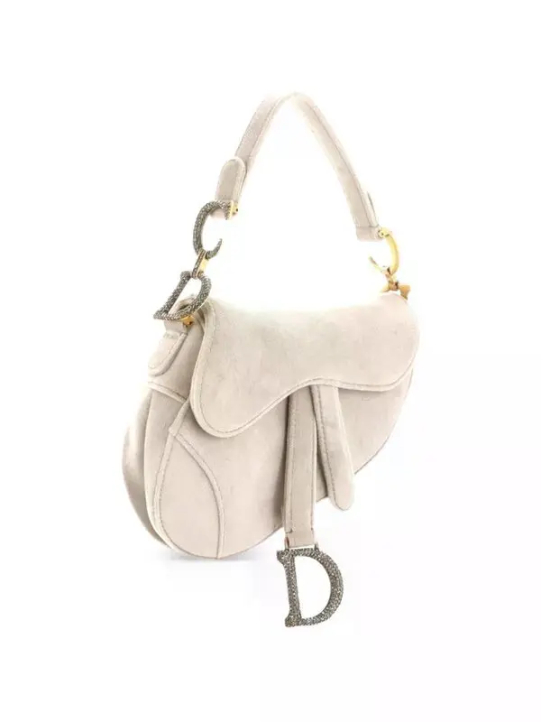 Dior Saddle Velvet Mini Shoulder Bag With Crystals - Grey