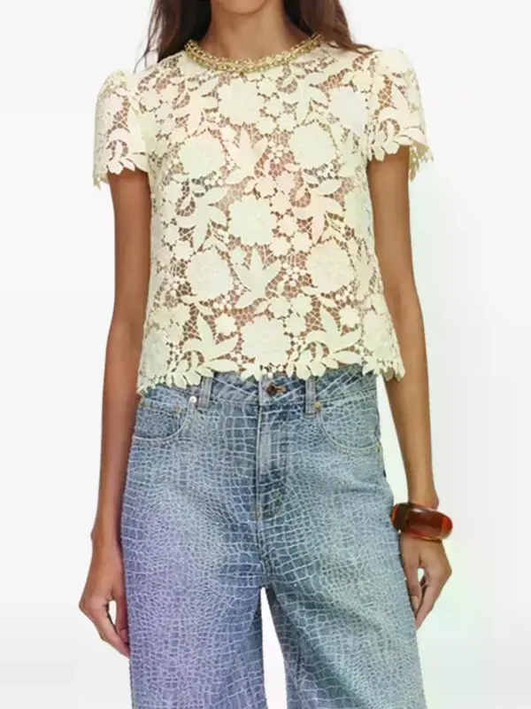 SELF-PORTRAIT Lace Floral-embroidered Top