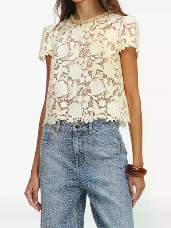 SELF-PORTRAIT Lace Floral-embroidered Top