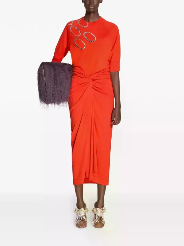 Dries Van Noten Knotted Jersey Midi Skirt