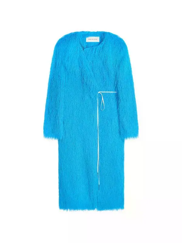 Dries Van Noten Fringed V-neck Coat - Blue