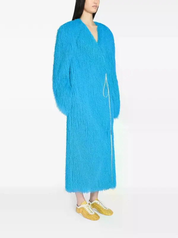 Dries Van Noten Fringed V-neck Coat - Blue