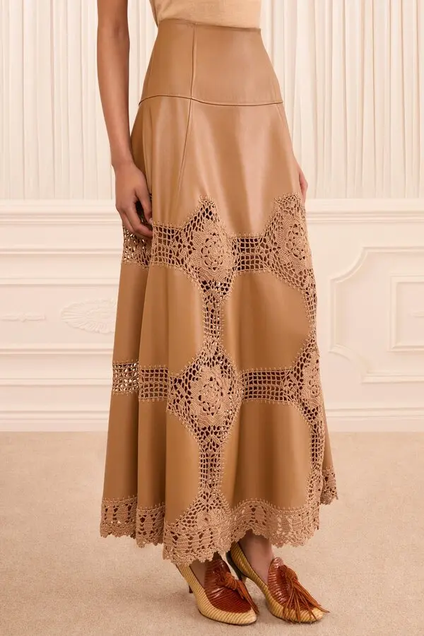 Ulla Johnson Izra Crochet & Leather Midi Skirt