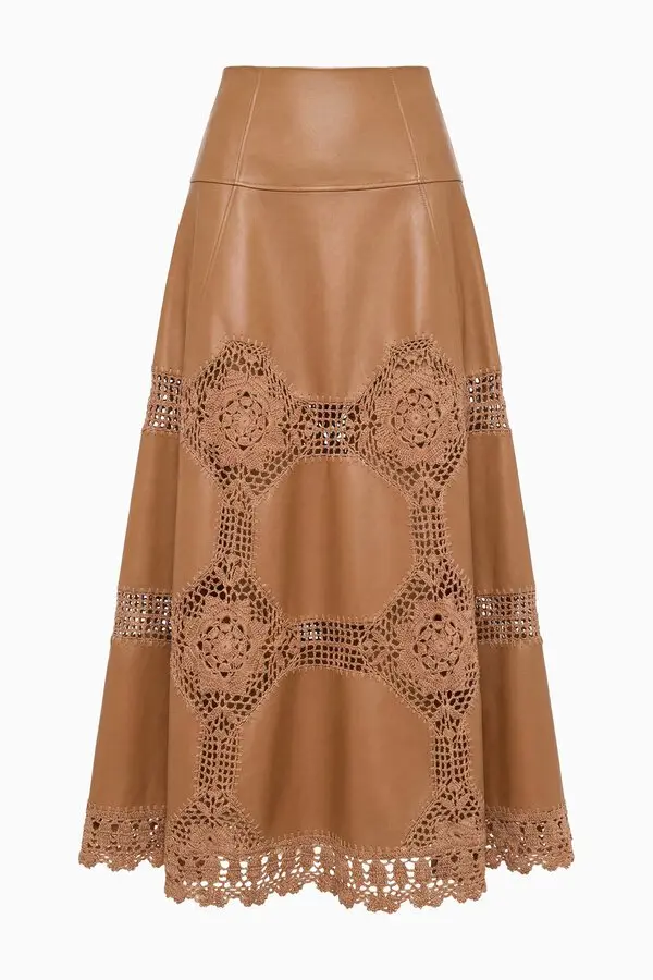 Ulla Johnson Izra Crochet & Leather Midi Skirt