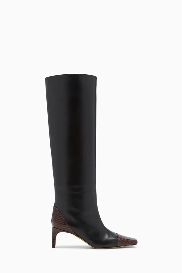 Ulla Johnson Mix Media Mid Heel Boots - Noir