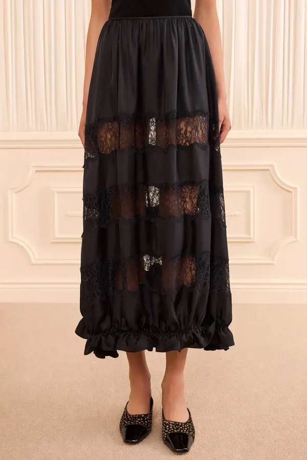 Ulla Johnson Chantal Silk Midi Skirt - Noir