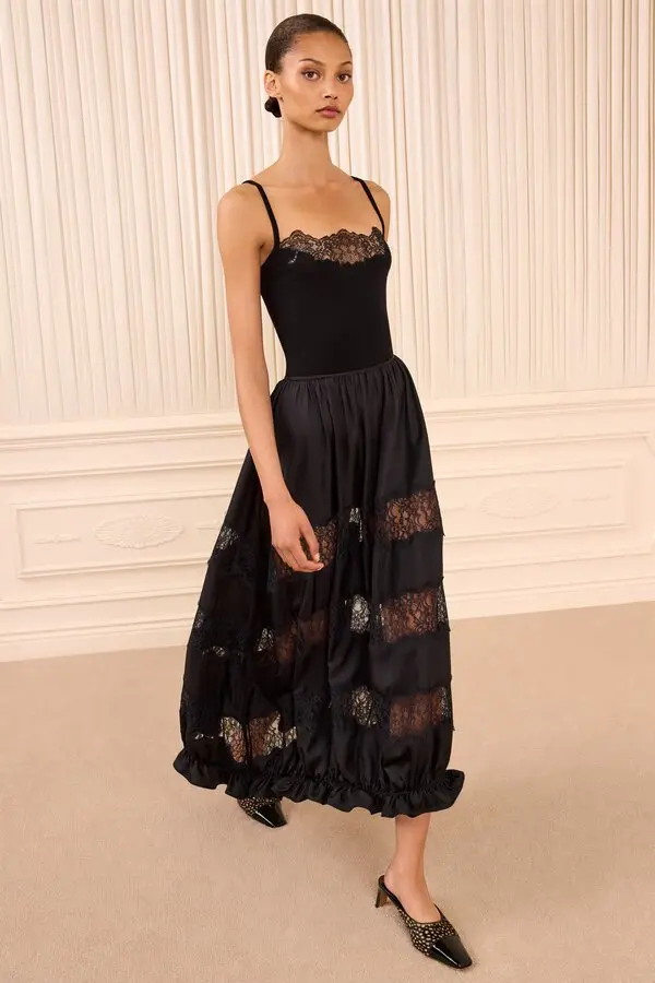 Ulla Johnson Chantal Silk Midi Skirt - Noir