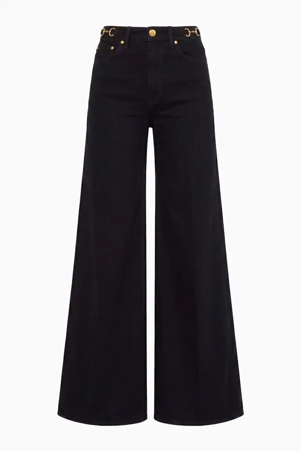Ulla Johnson Stretch Valory Flare Jean With Horse-bit Hardware - Noir