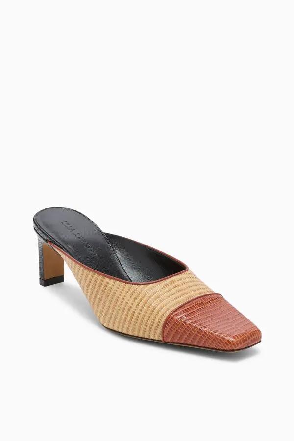 Ulla Johnson Mix Media Mid Heel Mule - Bisque
