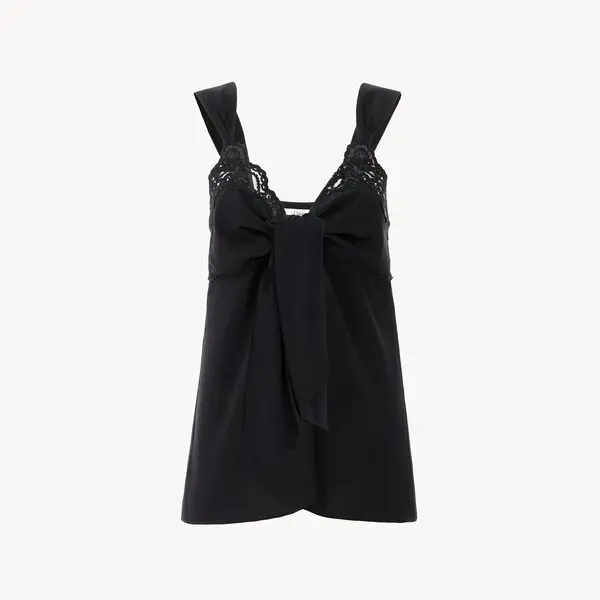 Chloé Fluid Lingerie Top In Crêpe De Chine & Lace - Black