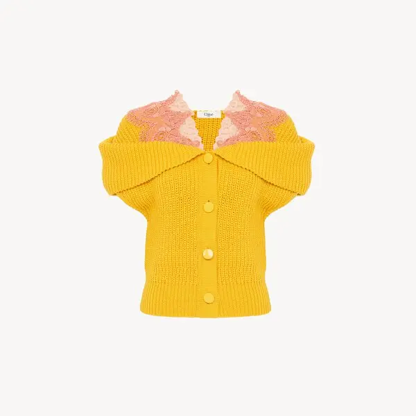 Chloé Cape Cardigan In A Knit & Lace - Golden Bud Yellow