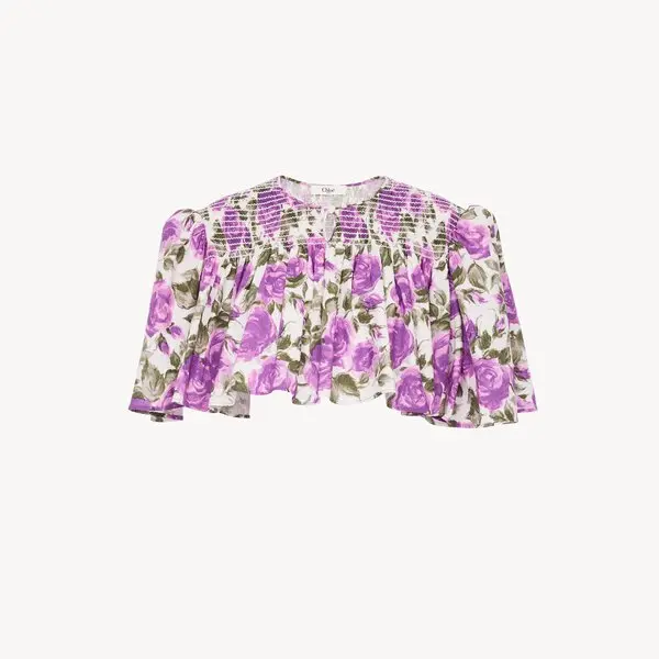 Chloé Gathered Cropped Top In Poplin - White - Purple