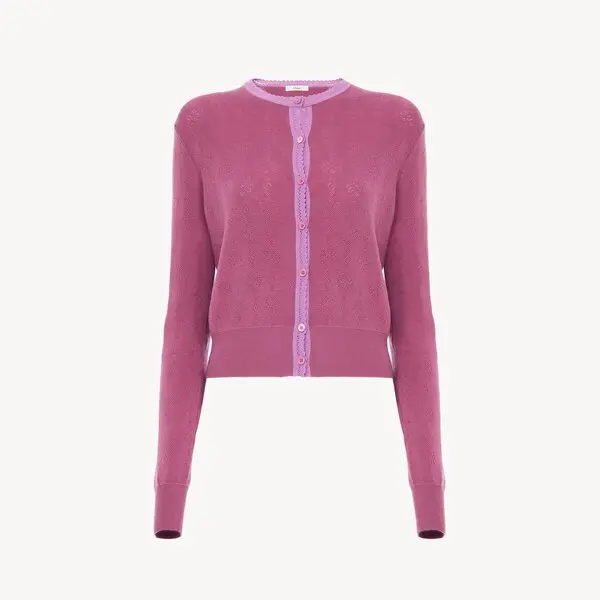 Chloé Fitted Wool Pointelle Cardigan - Lovely Lilac