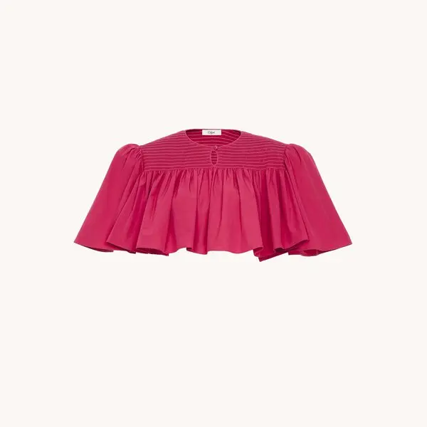 Chloé Gathered Cropped Top In Poplin - Garnet Pink