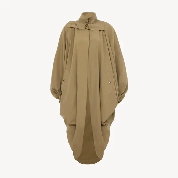 Chloé High-neck Oversized Cape Coat In Poplin - Amber Olive