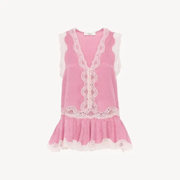 Chloé Sleeveless Peplum Top In Jacquard & Lace - Orchid Mauve
