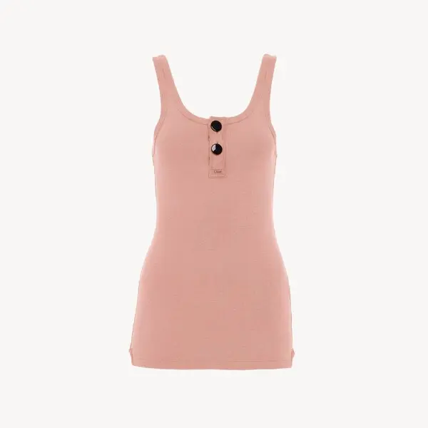 Chloé Fitted Henley Tank Top In Jersey - Coral Sand