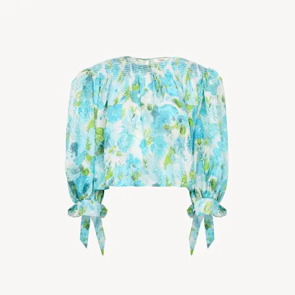 Chloé Gathered Cropped Top In Jacquard - White - Blue