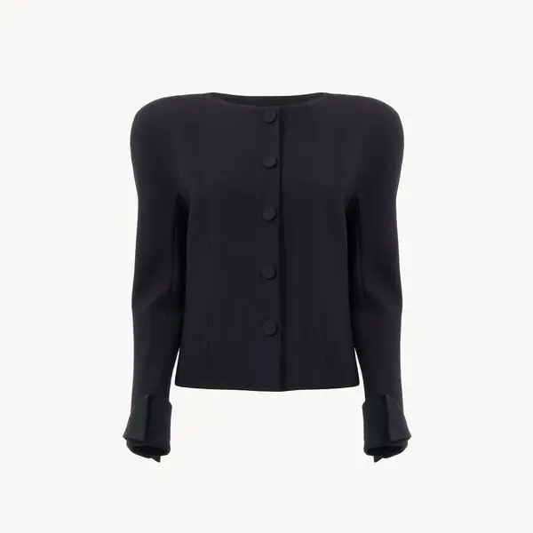 Chloé Collarless Fitted Jacket In Wool Crêpe - Black