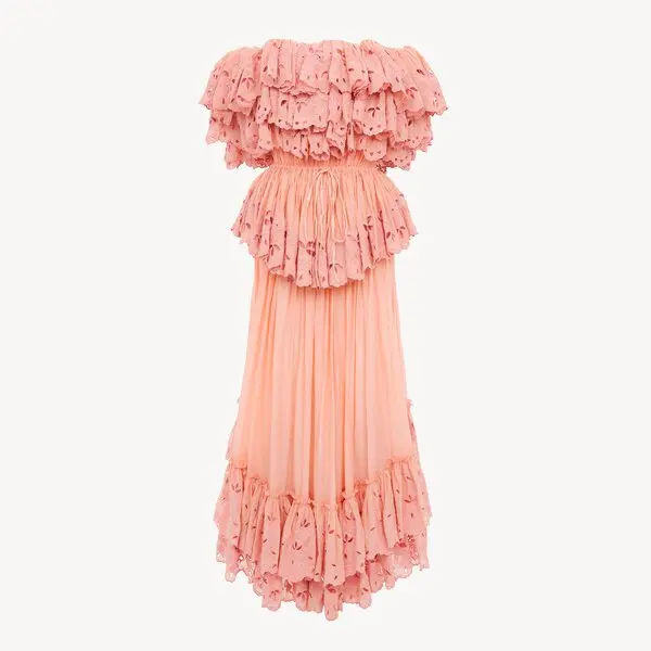 Chloé Ruffled Long Dress In Voile - Papaya Pink