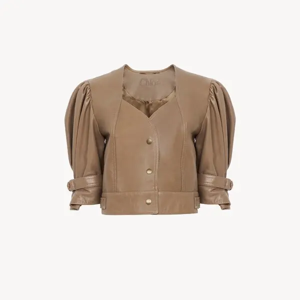 Chloé Cropped Puff-sleeve Jacket In Leather