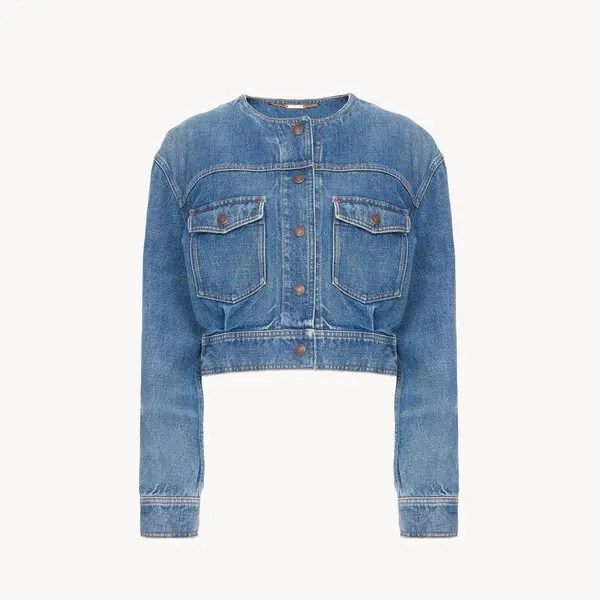 Chloé Collarless Cropped Jacket In Denim