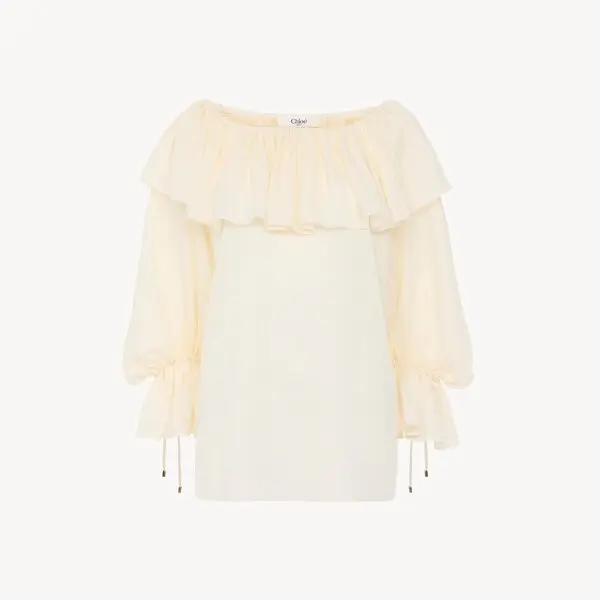 Chloé Fluid Ruffle Top In Jacquard - Coconut Milk