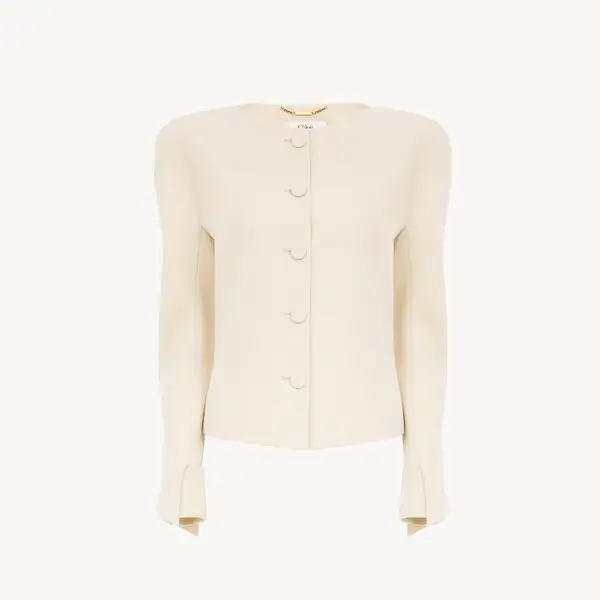 Chloé Collarless Fitted Jacket In Wool Grain De Poudre - Desertic Brown