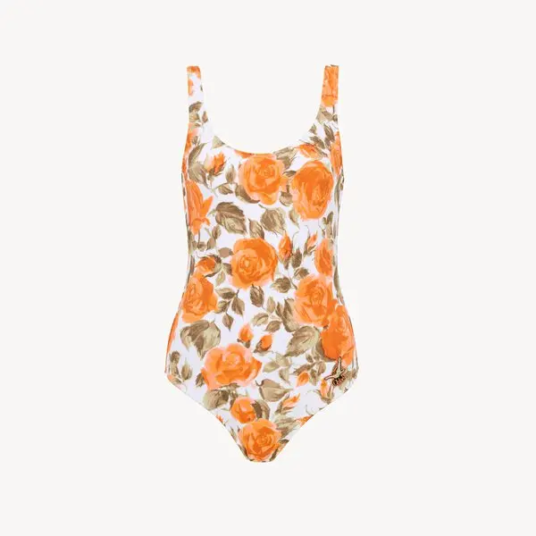 Chloé Rose-print One-piece Swimsuit - White - Orange