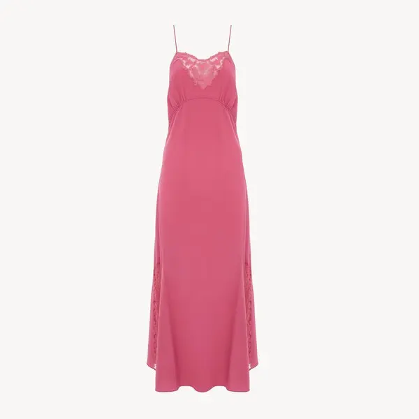 Chloé Long Lingerie Dress In Crêpe De Chine & Lace - Mauvewood
