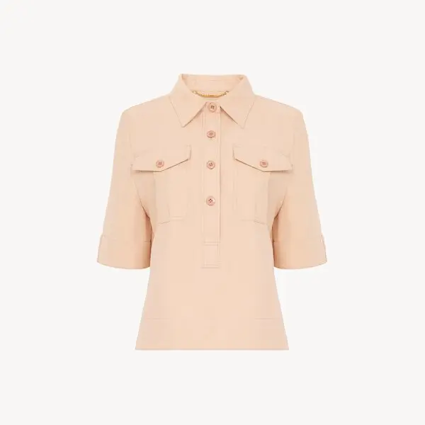 Chloé Polo Shirt In Gabardine - Biscuit Pink
