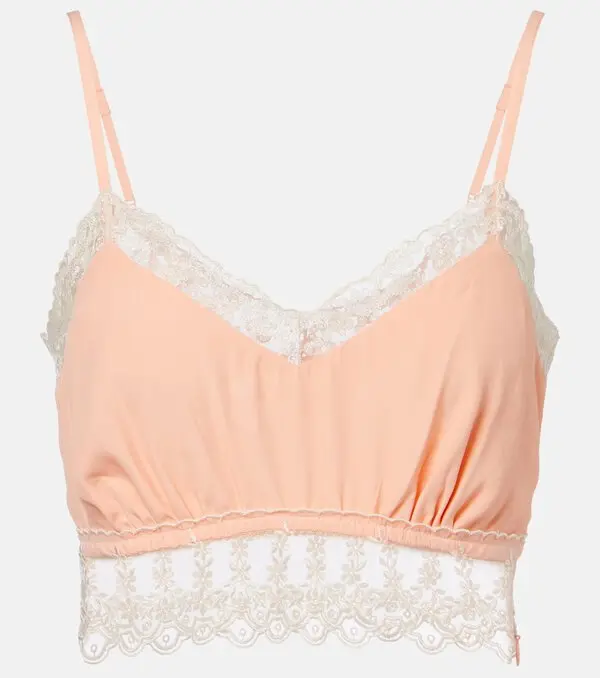Simone Rocha Lace-trimmed Crêpe De Chine Bra Top - Orange