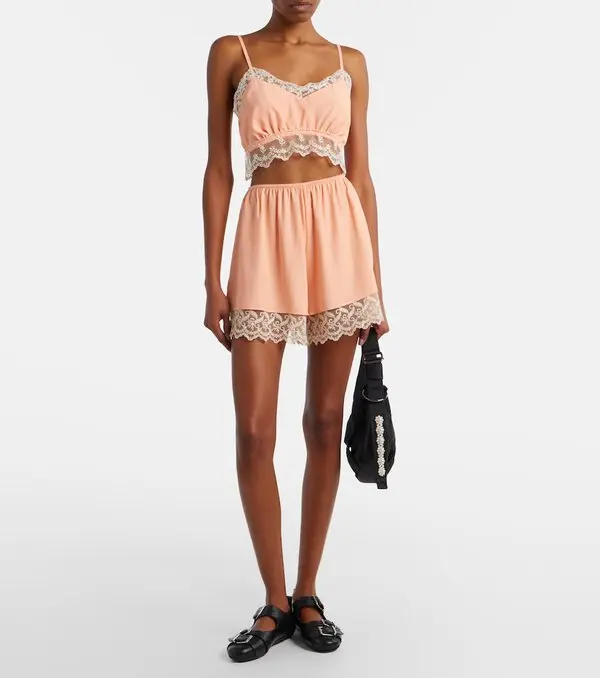Simone Rocha Lace-trimmed Crêpe De Chine Bra Top - Orange