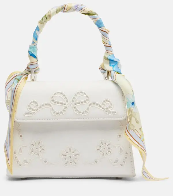 SELF-PORTRAIT Bow Embroidered Top-handle Bag - White