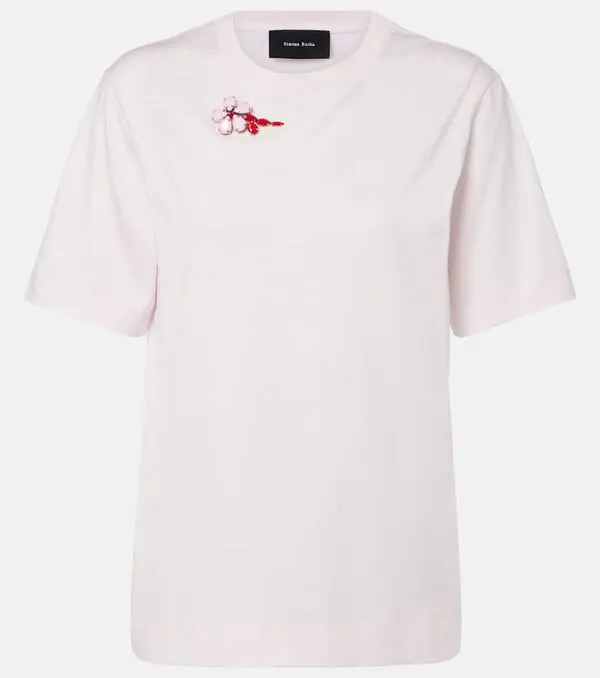 Simone Rocha Embellished Cotton Jersey T-shirt - Pink