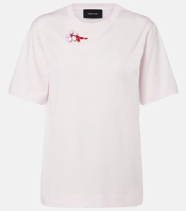 Simone Rocha Embellished Cotton Jersey T-shirt - Pink
