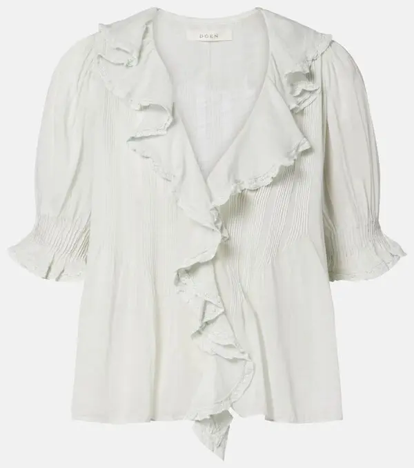 DÔEN Embroidered Cotton Shirt - Blue