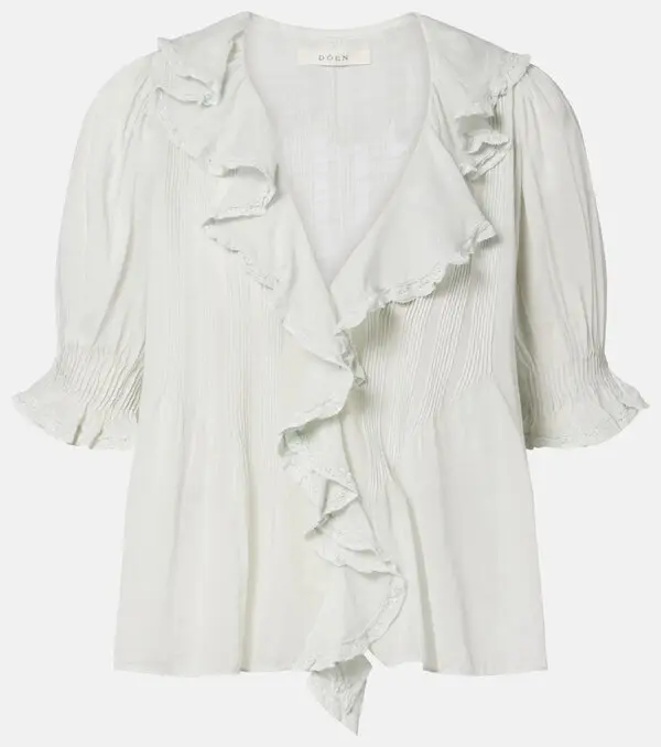 DÔEN Embroidered Cotton Shirt - Blue