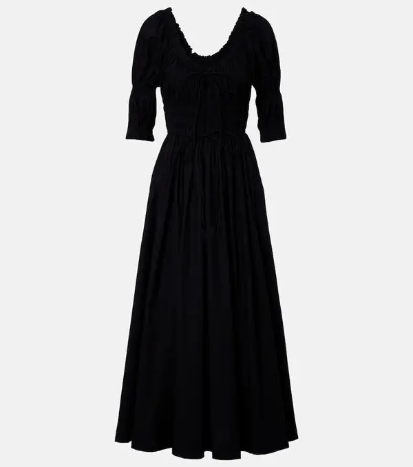 DÔEN Shirred Cotton Midi Dress - Black
