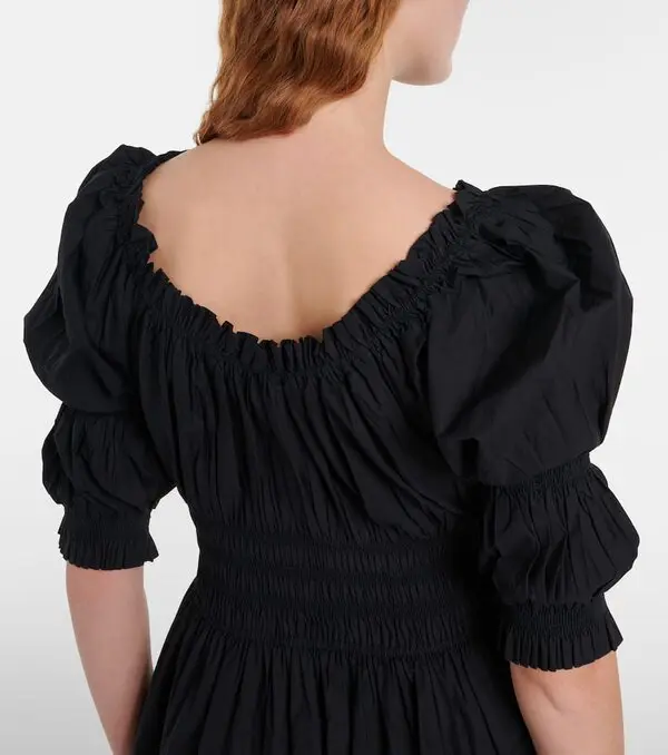 DÔEN Shirred Cotton Midi Dress - Black