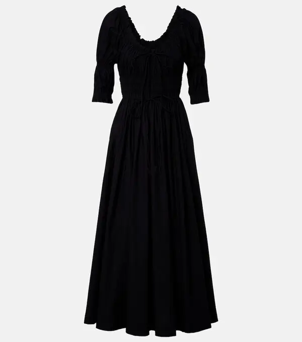 DÔEN Shirred Cotton Midi Dress - Black