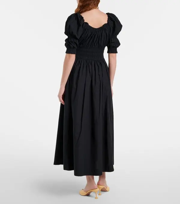 DÔEN Shirred Cotton Midi Dress - Black