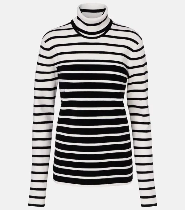 TOTEME Striped Wool-blend Turtleneck Sweater - Black